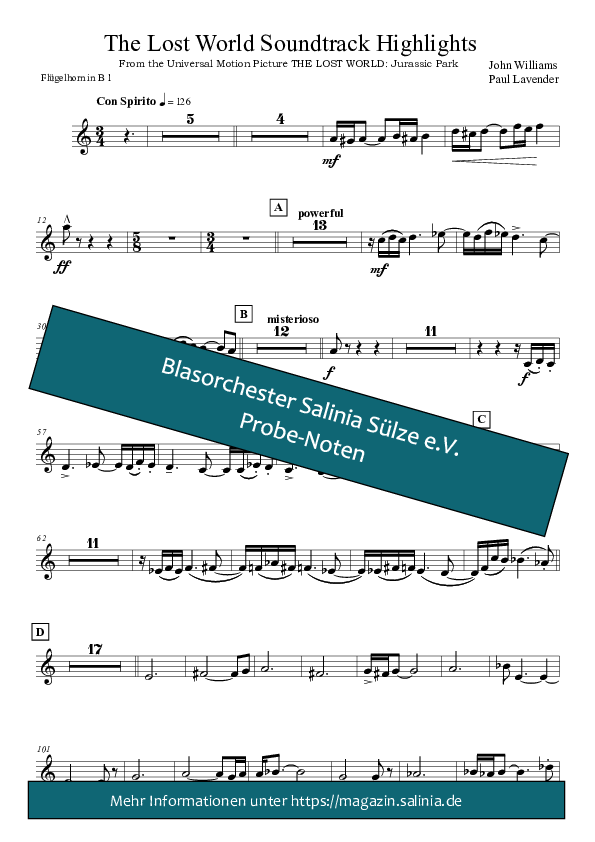 The Lost World Soundtrack Highlights arr. Otte